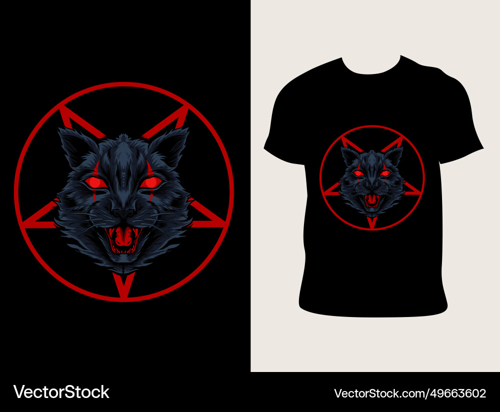 Demonic cat head with t shirt design Royalty Free Vector
