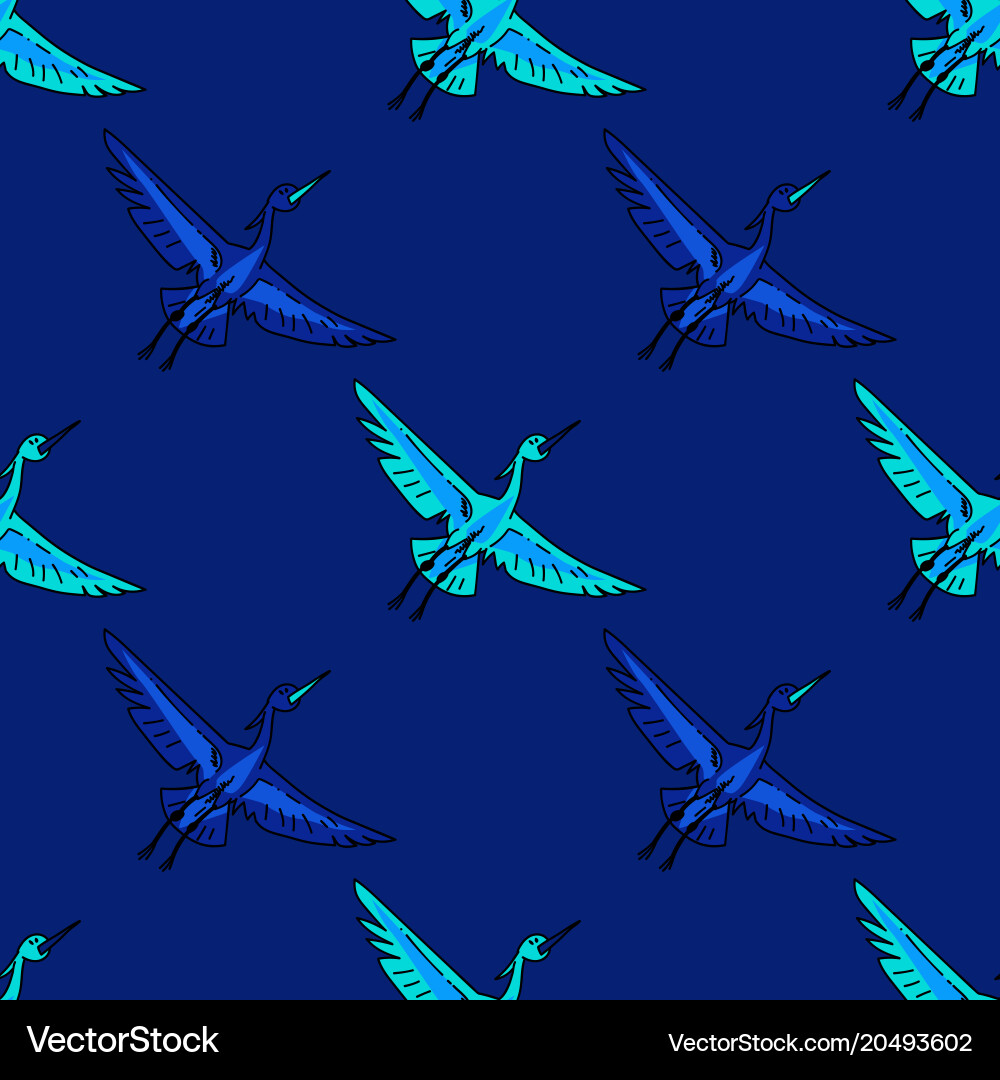Flying crane seamless pattern Royalty Free Vector Image