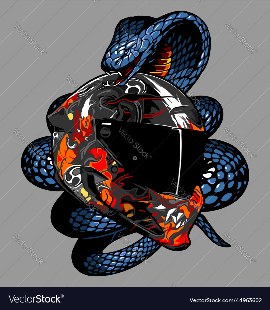 Gray devil pattern helmet wrapped around a snake Vector Image