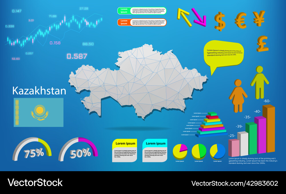 Kazakhstan map info graphics - charts symbols Vector Image