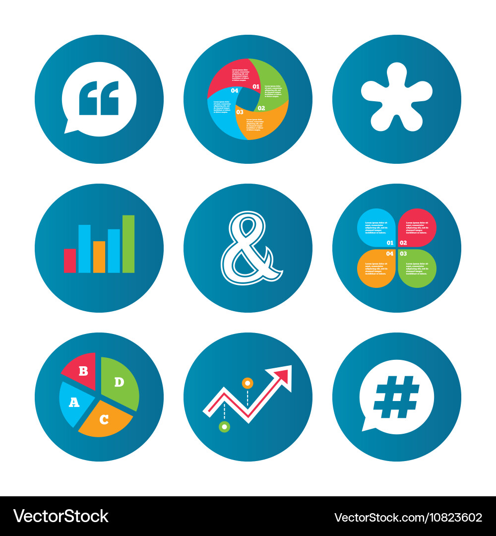 Quote asterisk footnote icons Hashtag symbol Vector Image