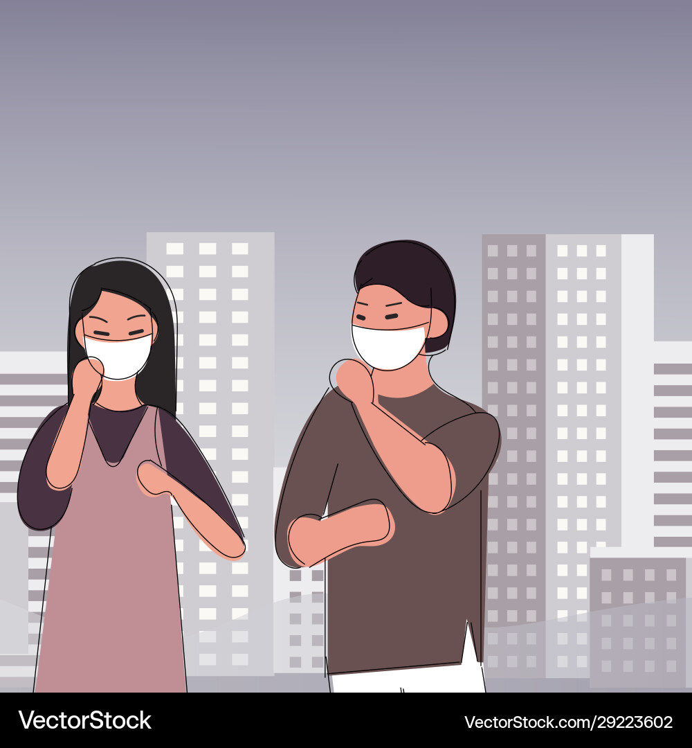 Sad people wearing protective face masks walking Vector Image
