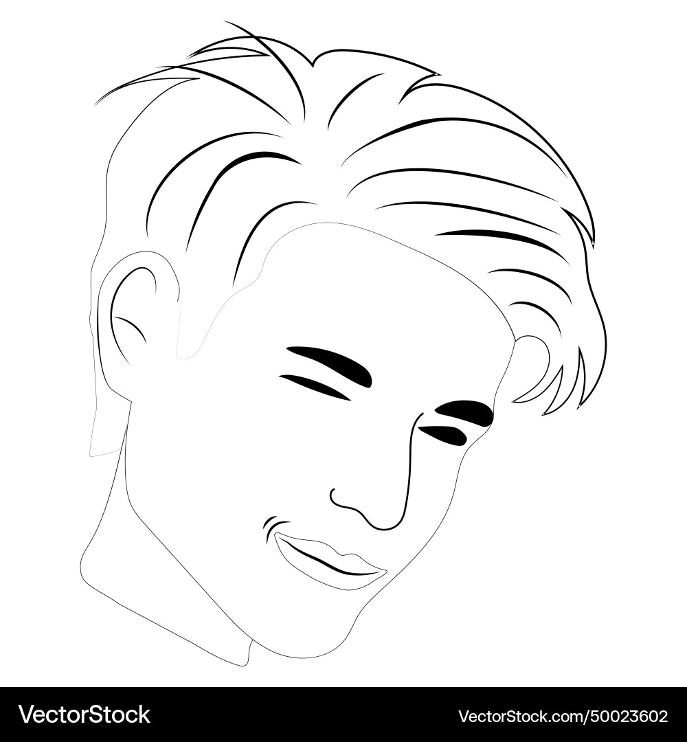 Smiling guys face in black outline Royalty Free Vector Image