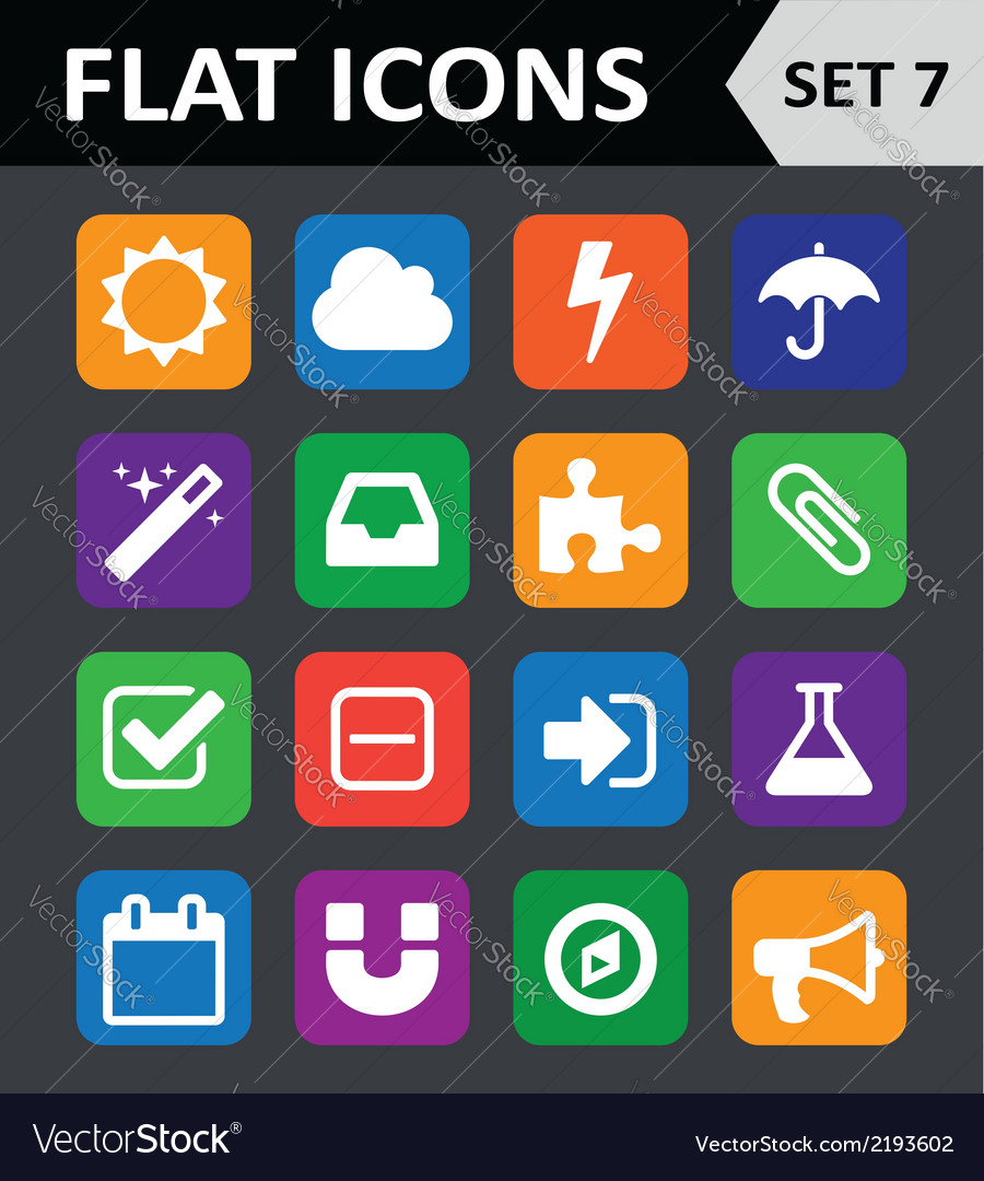Universal colorful flat icons set 7 Royalty Free Vector Universal colorful flat icons set 7 Royalty Free Vector