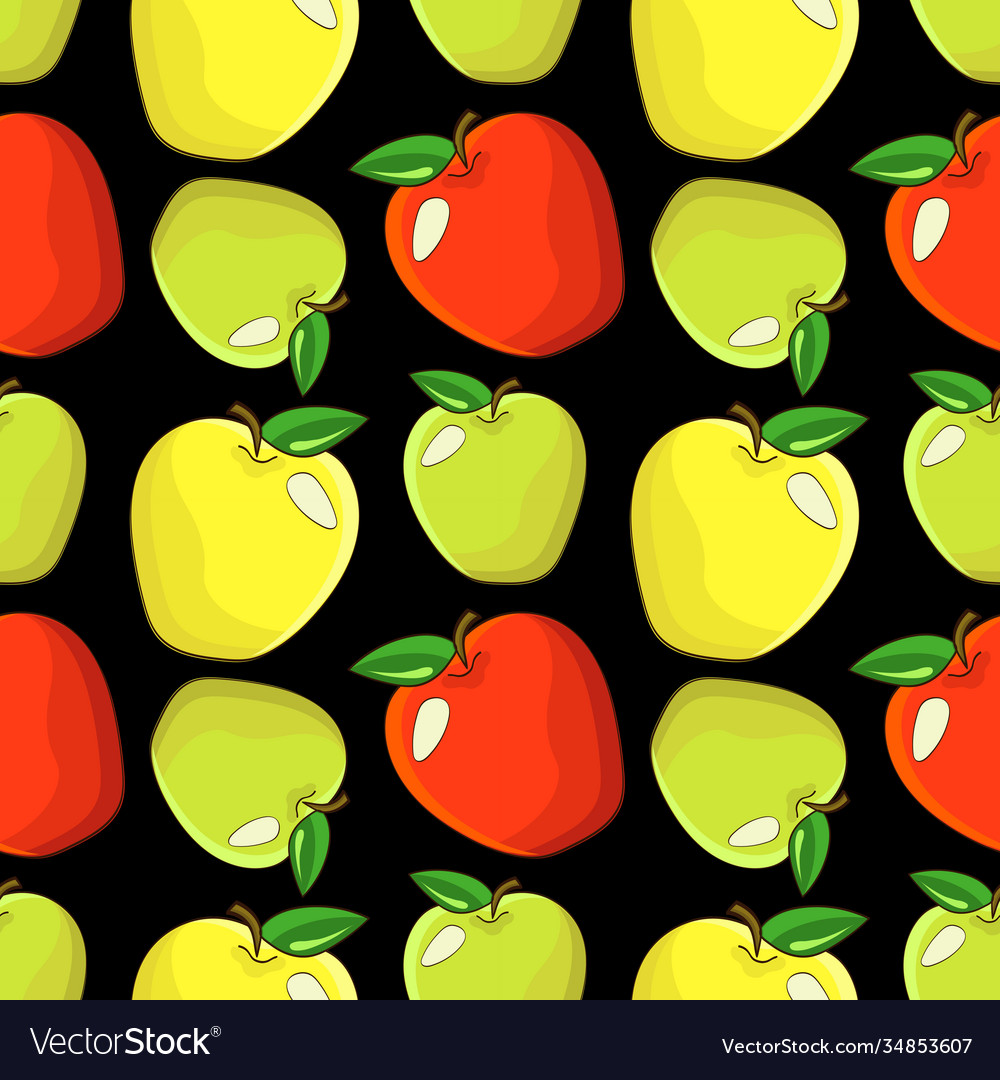 Assorted apples seamless pattern on black Vector Image