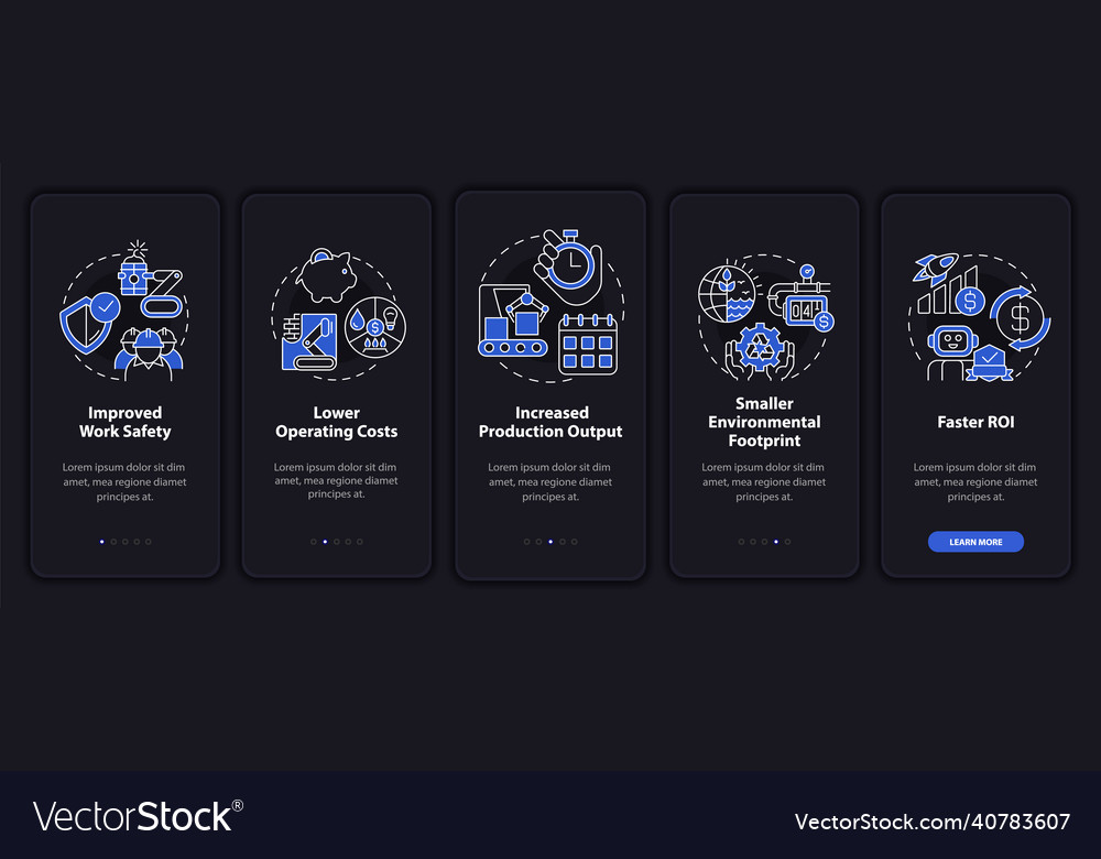 Benefits of automation night mode onboarding Vector Image Benefits of automation night mode onboarding Vector Image