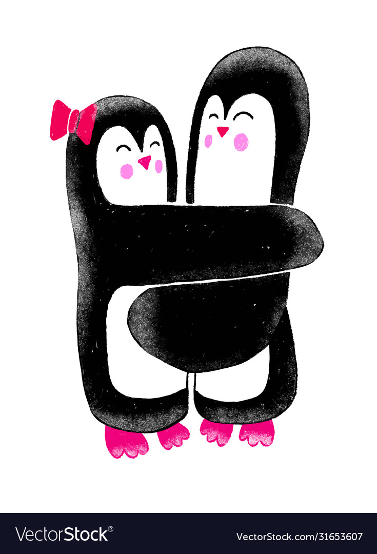 Cute penguins set-happy valentines day a pair Vector Image