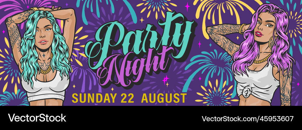 Fun night party colorful banner Royalty Free Vector Image