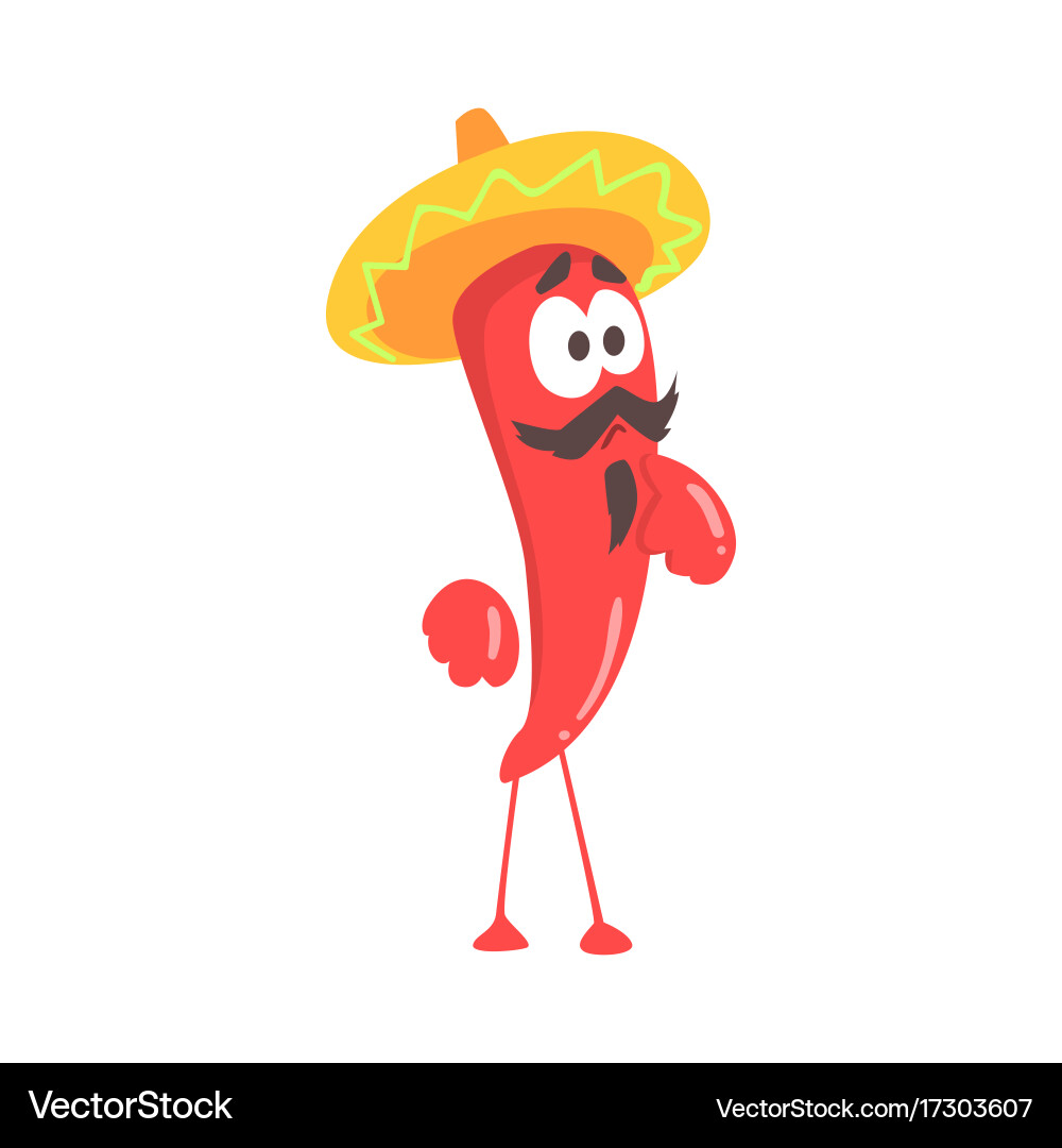 Funny cartoon surprised red pepper character Vector Image