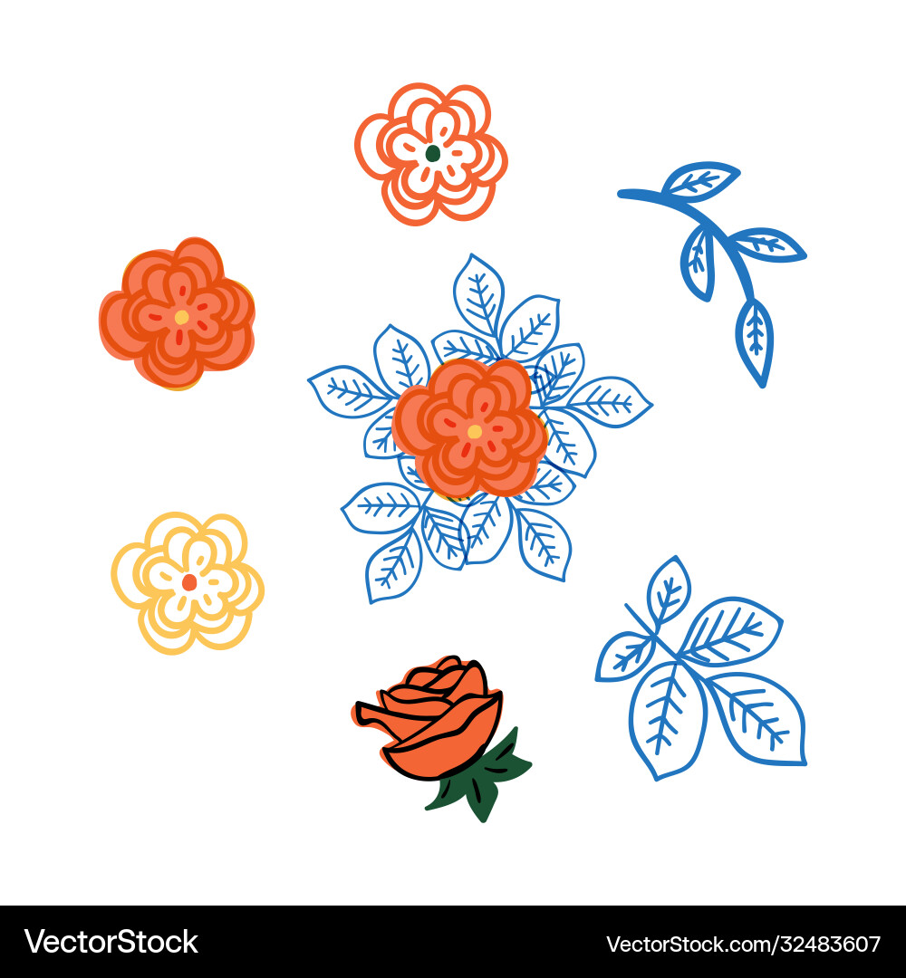 Hand drawn rose flowers creative floral designs Vector Image