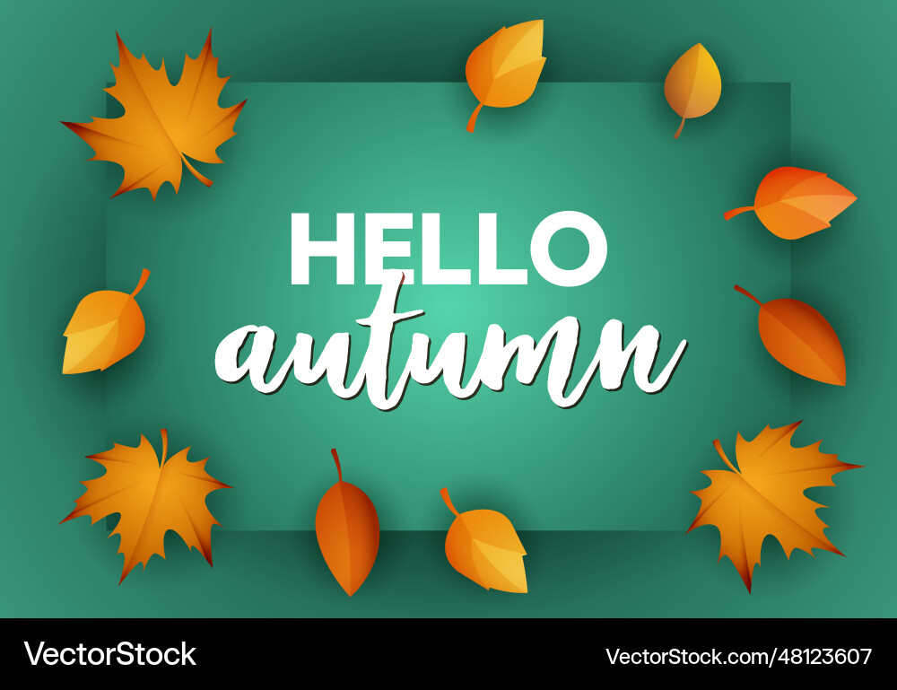 Hello autumn green greeting card design Royalty Free Vector