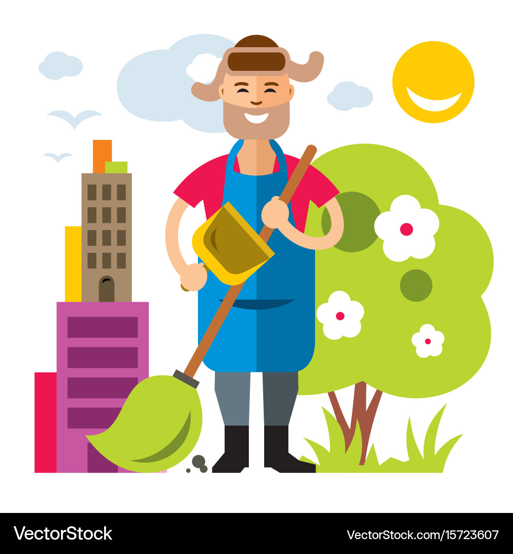 Janitor flat style colorful cartoon Royalty Free Vector