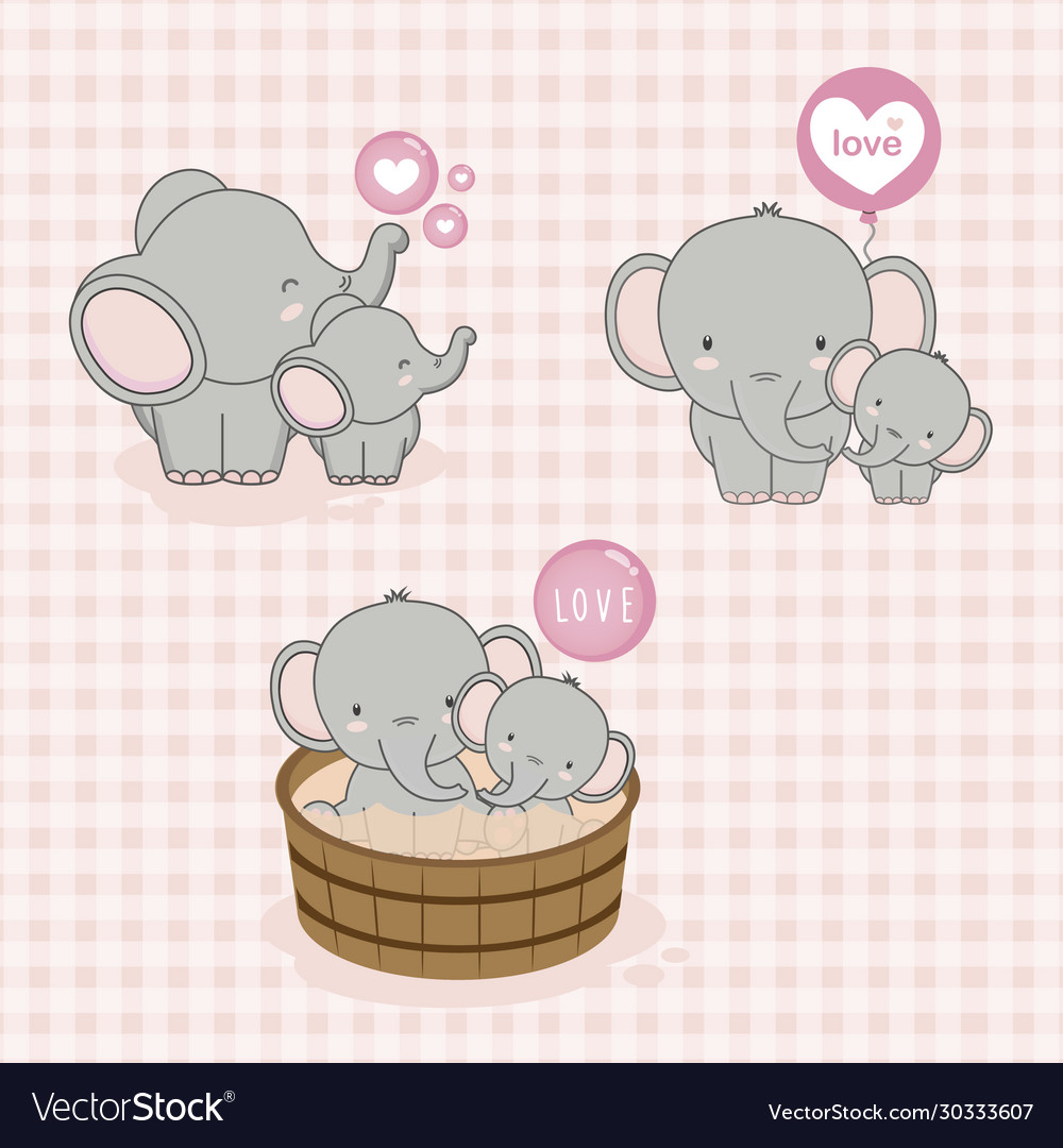 Lovely mom and baby elephant with love Royalty Free Vector