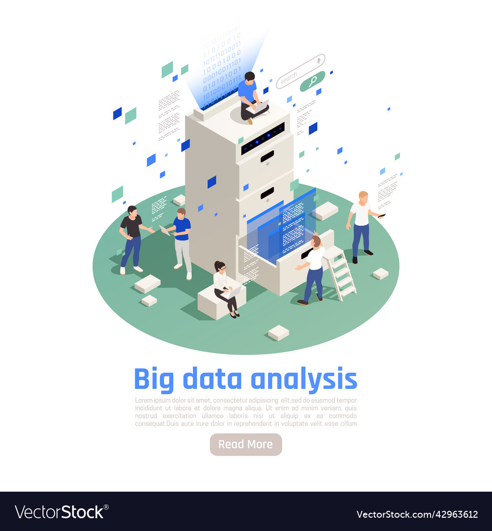 Big data analysis isometric composition Royalty Free Vector