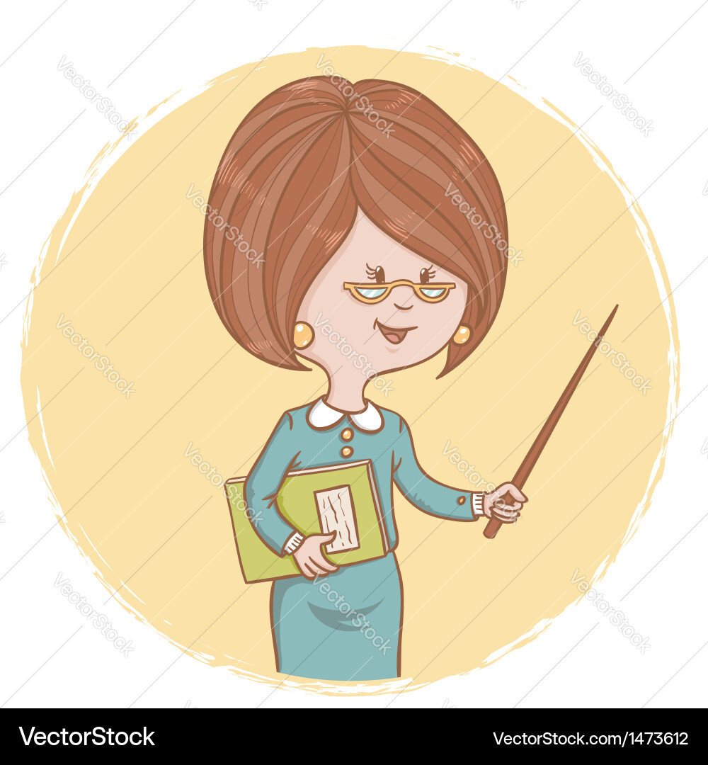 Cute woman teacher with a book and pointer Vector Image