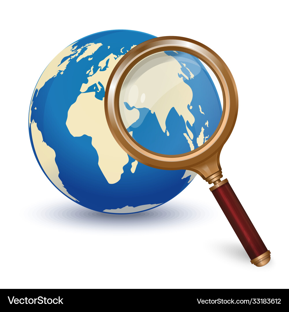 Globe and magnifying glass search icon Royalty Free Vector