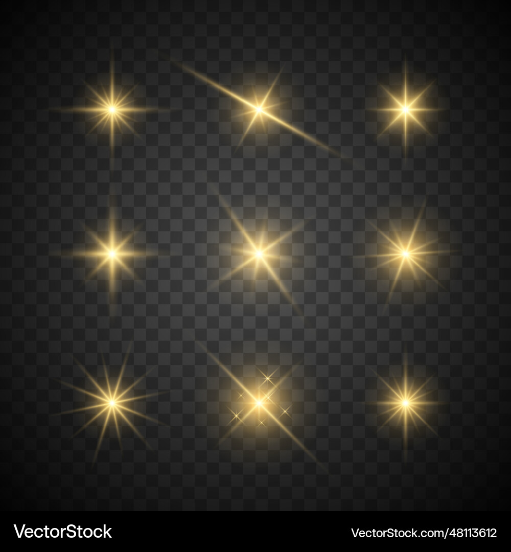 Gold color shining star collection Royalty Free Vector Image
