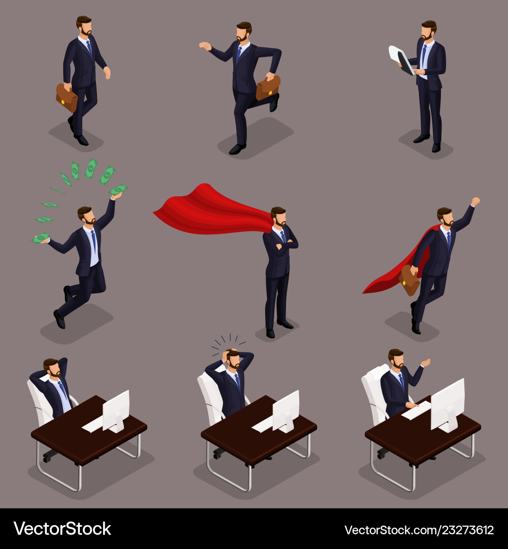 Isometric set 3d businessmen business scene Vector Image