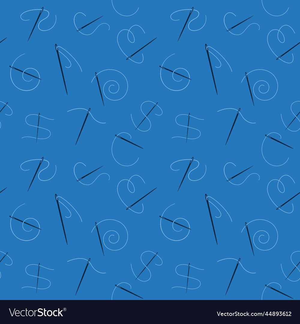 Needle with thread blue seamless pattern Vector Image