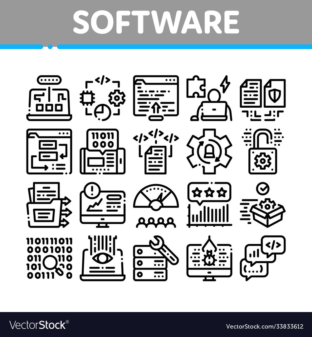 Software testing and analysis icons set Royalty Free Vector