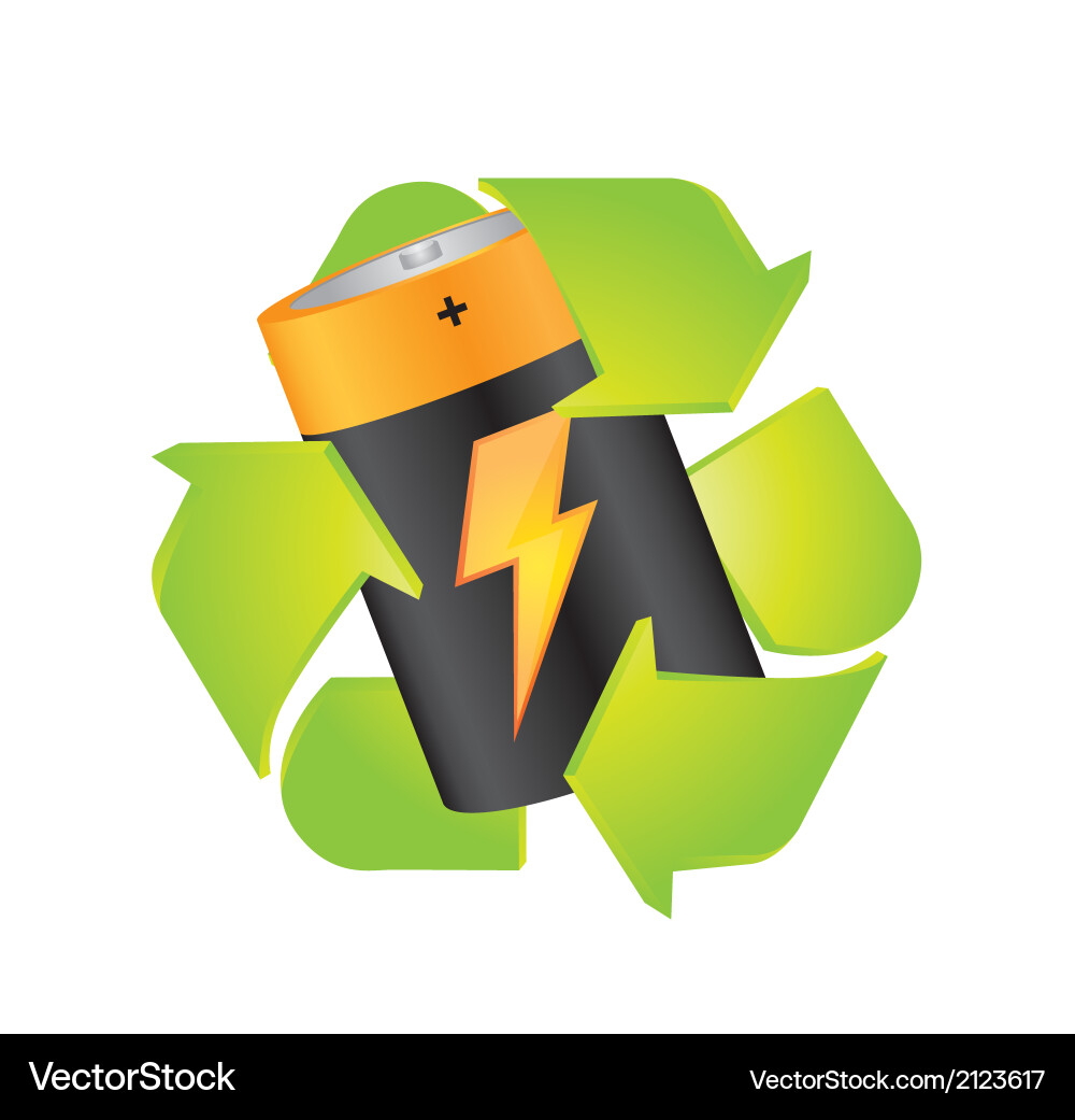 Battery with recycle sign isolated over white Vector Image