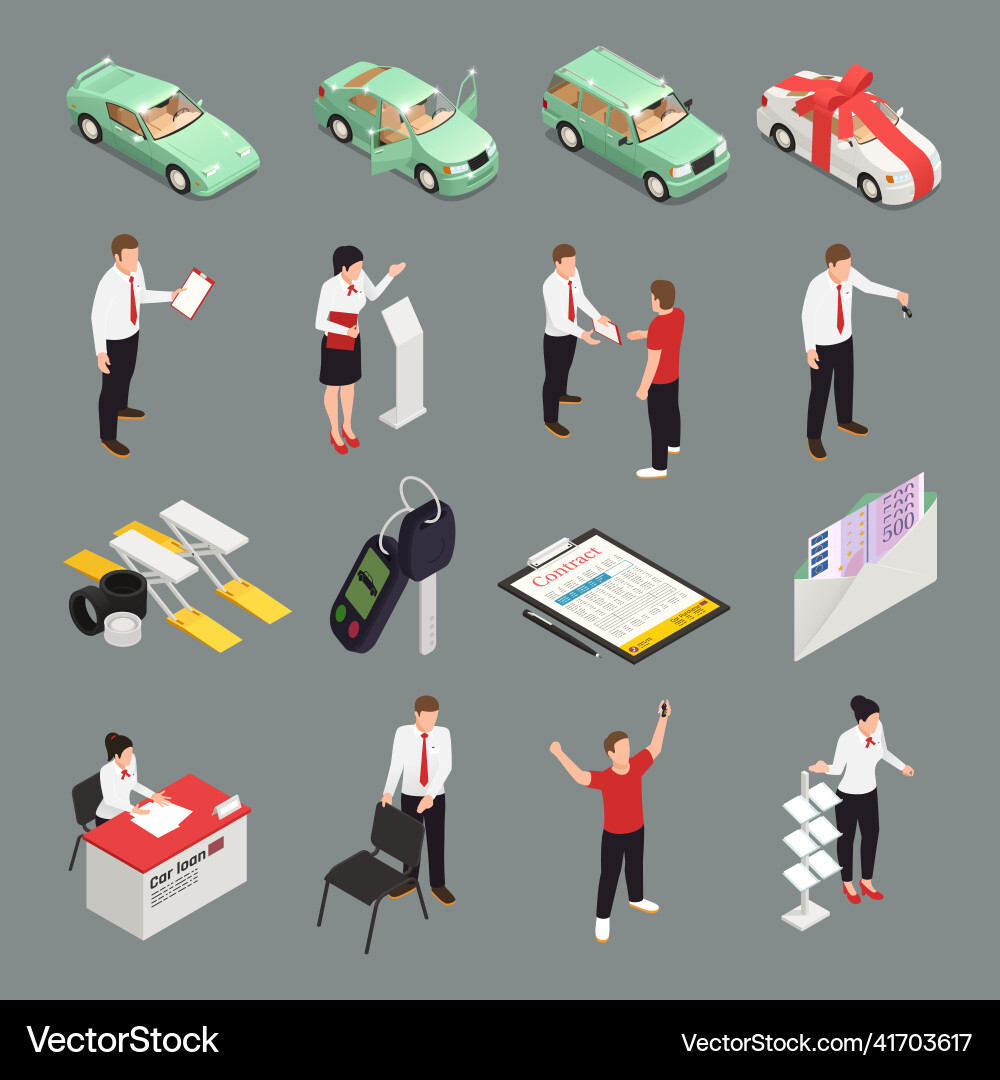 Car dealership icons set Royalty Free Vector Image