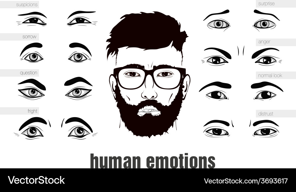 Description of human emotions eyes Royalty Free Vector Image