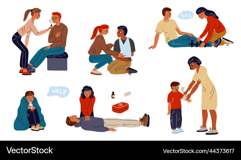 First medical aid scenes emergency procedures Vector Image
