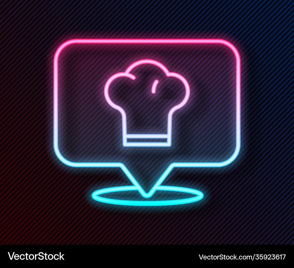 Glowing neon line chef hat with location icon Vector Image