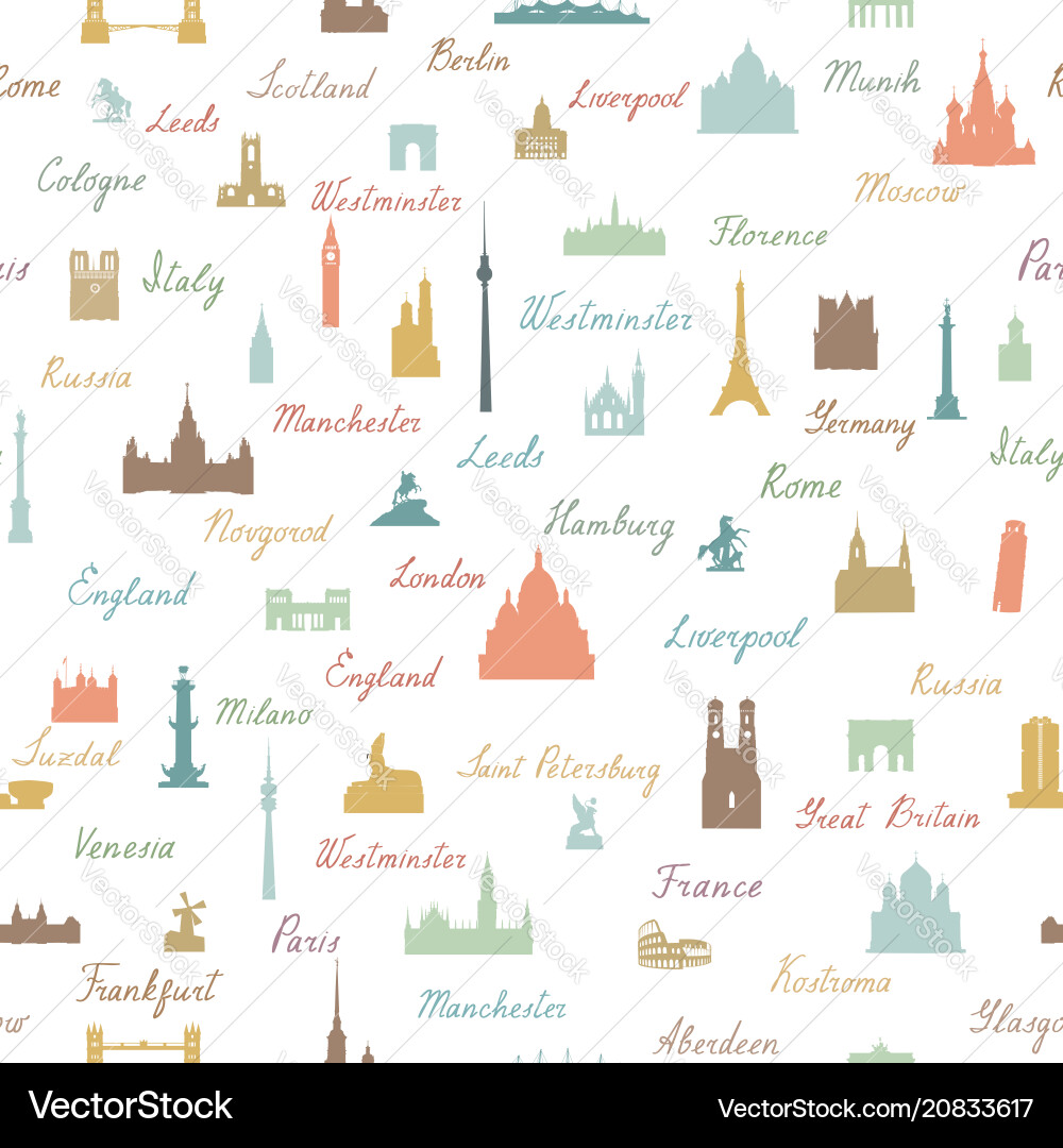 Travel world landmarks tile pattern travel sight Vector Image