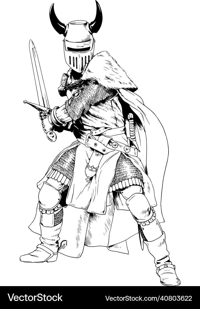 A large knight in armor painted with ink Vector Image