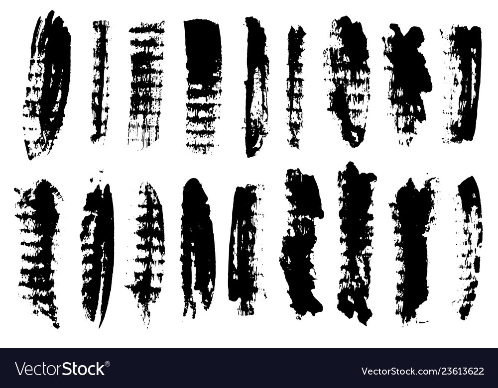 Black ink grunge brush set strokes on white Vector Image