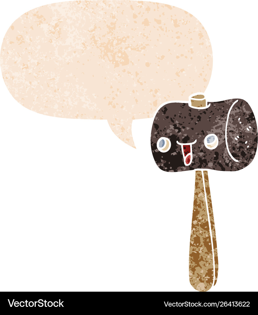 Cartoon mallet and speech bubble in retro Vector Image