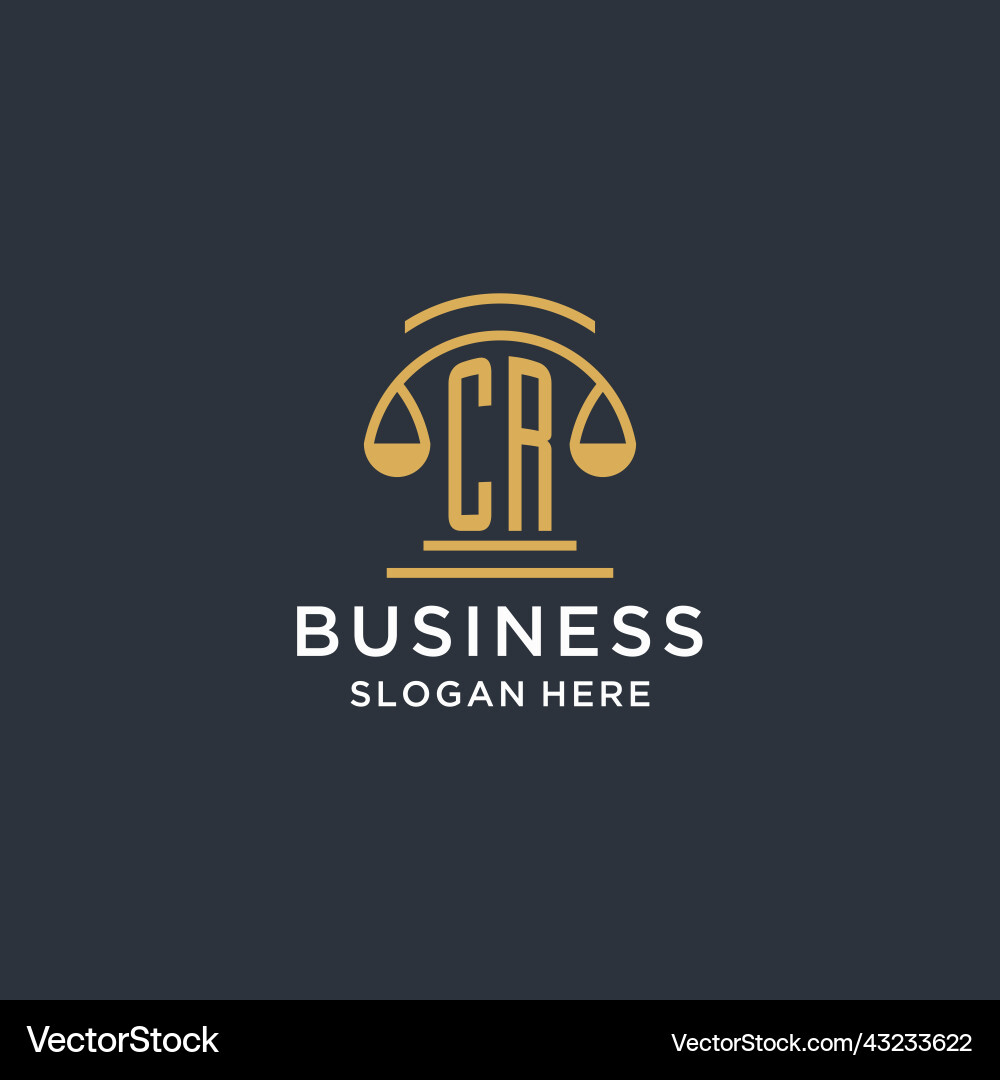 Cr initial with scale of justice logo design Vector Image