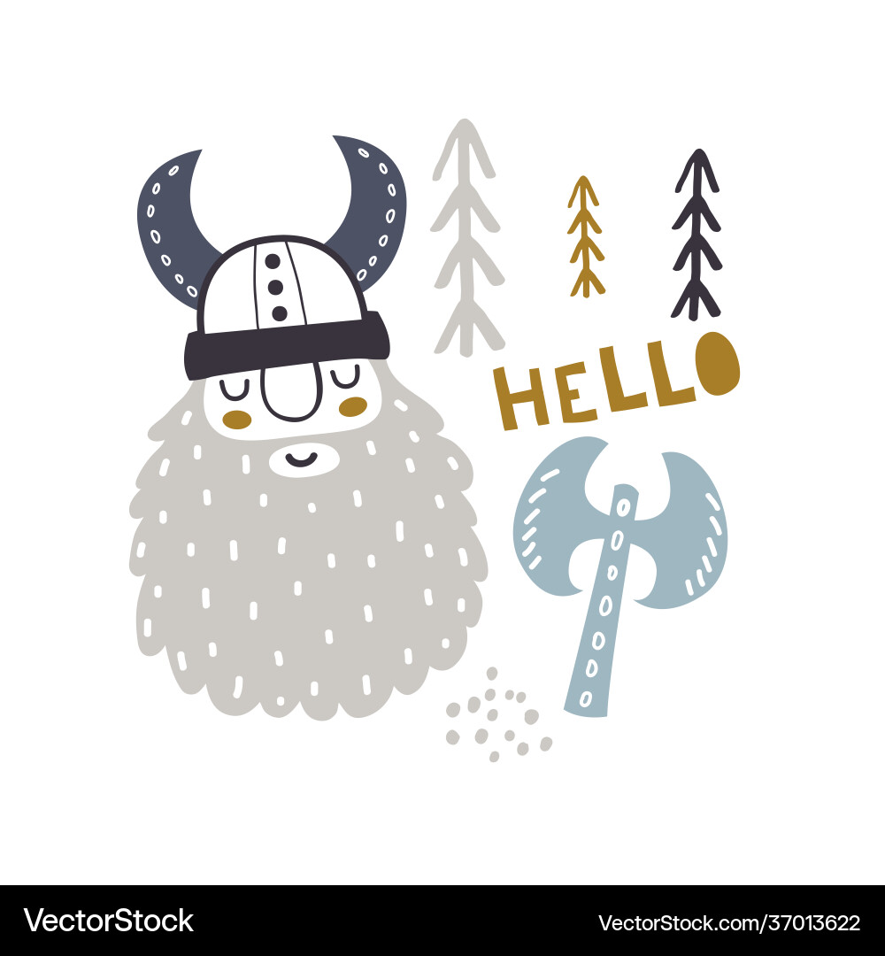 Cute viking character composition in scandinavian Vector Image