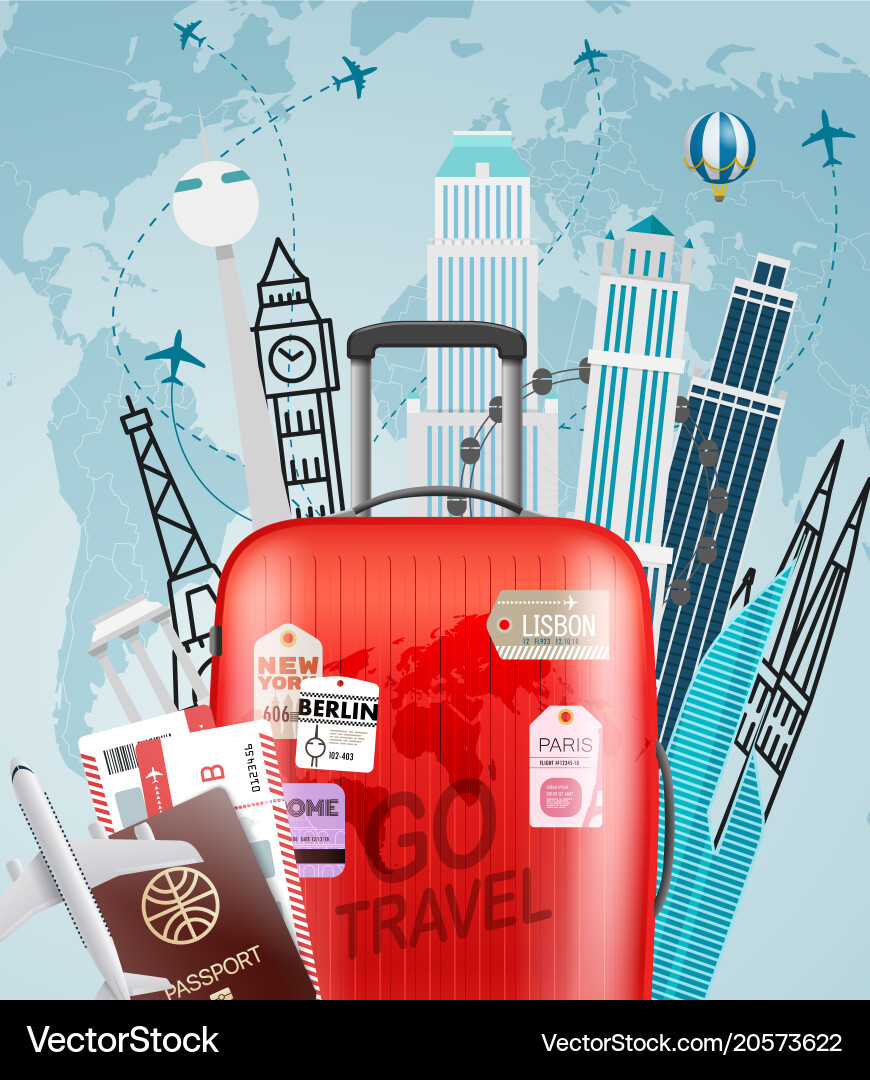 Go travel concept with red bag Royalty Free Vector Image