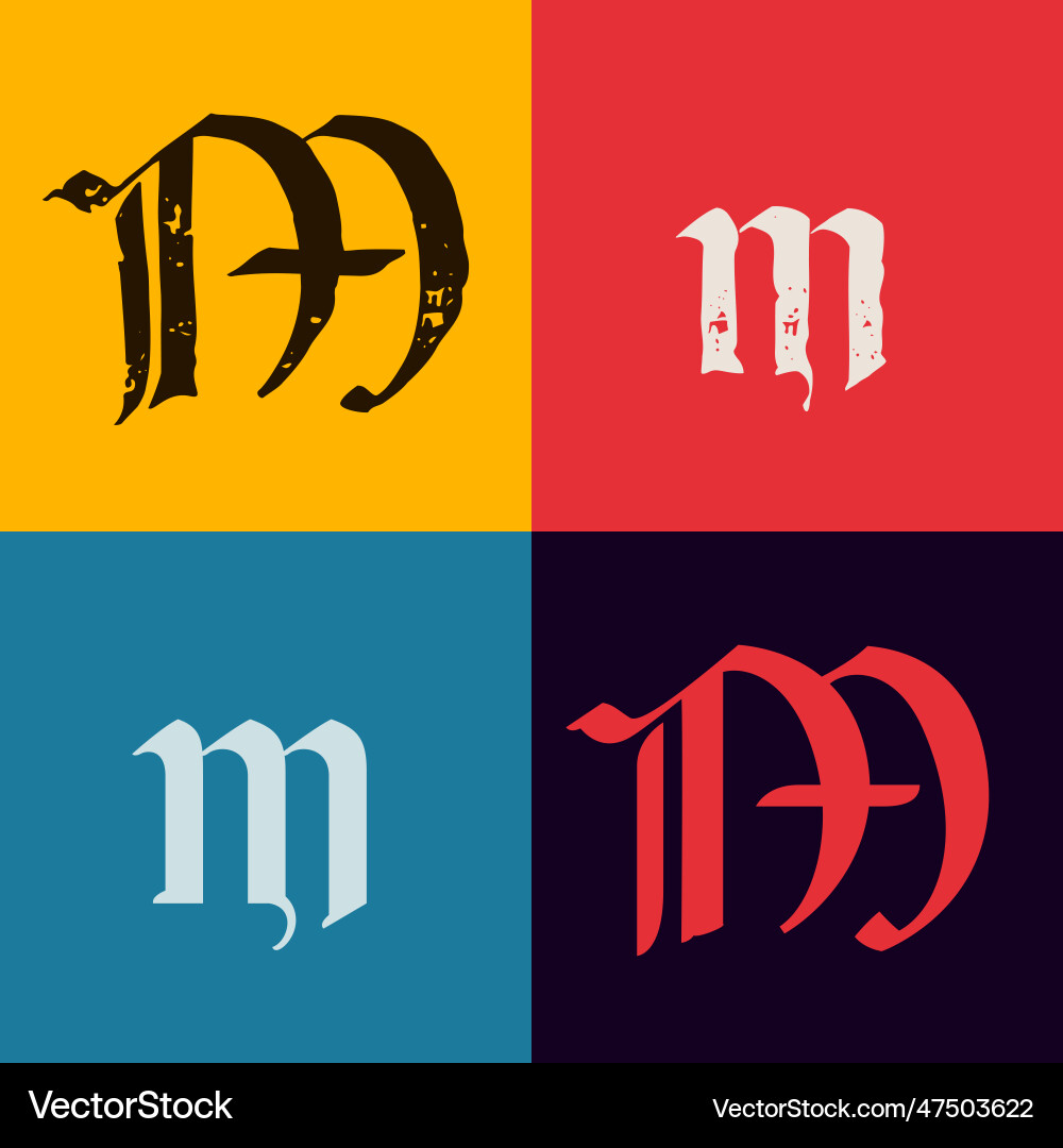 Gothic style letter m logo calligraphy uppercase Vector Image