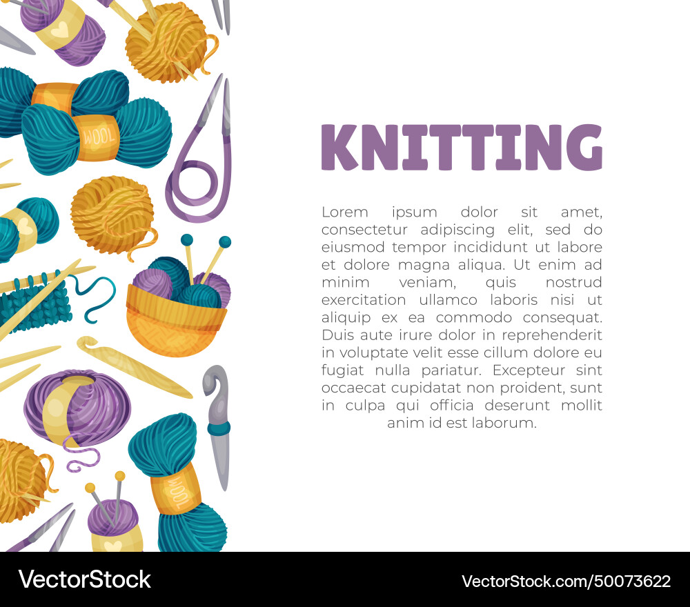 Knitting banner design with yarn and needle Vector Image