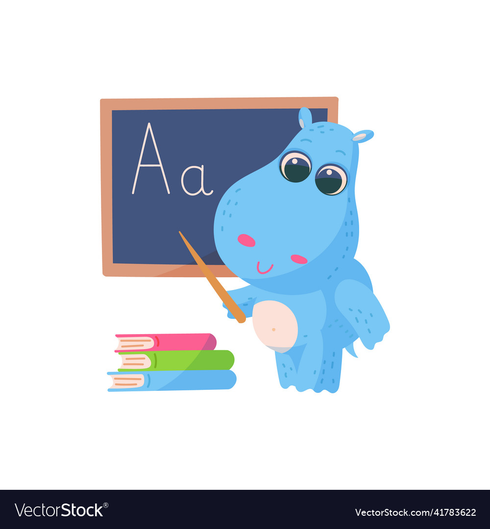 Little hippo at school lesson flat Royalty Free Vector Image