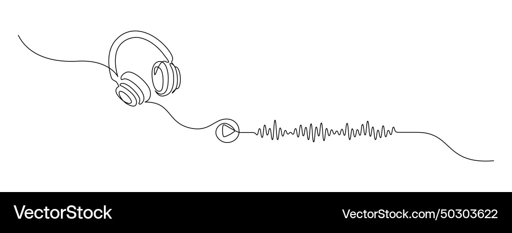 One continuous line drawing of audiobook concept Vector Image
