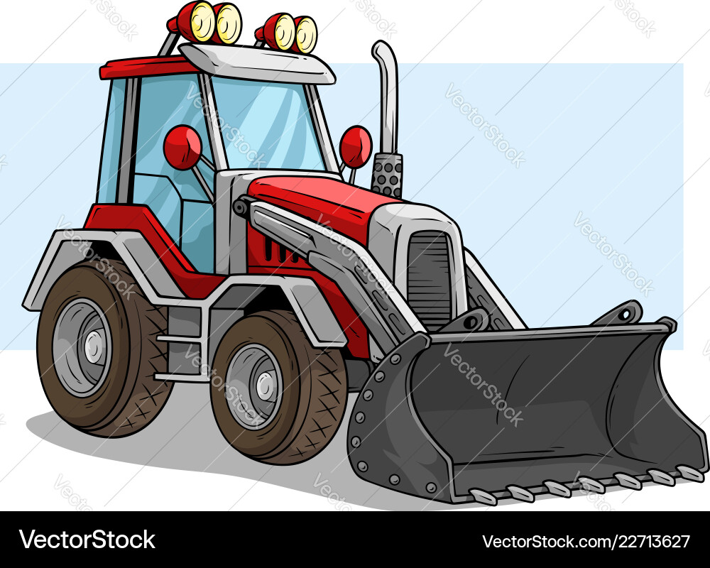 Cartoon wheel front loader bulldozer with shovel Vector Image