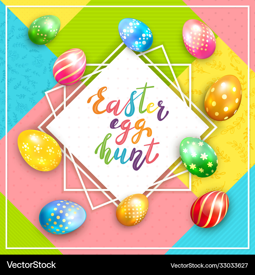 Easter card on colorful background with painted Vector Image