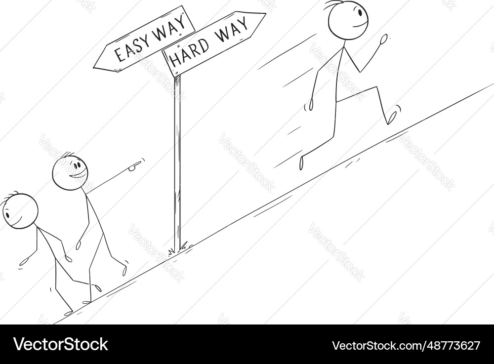 Easy or hard way cartoon stick figure Royalty Free Vector
