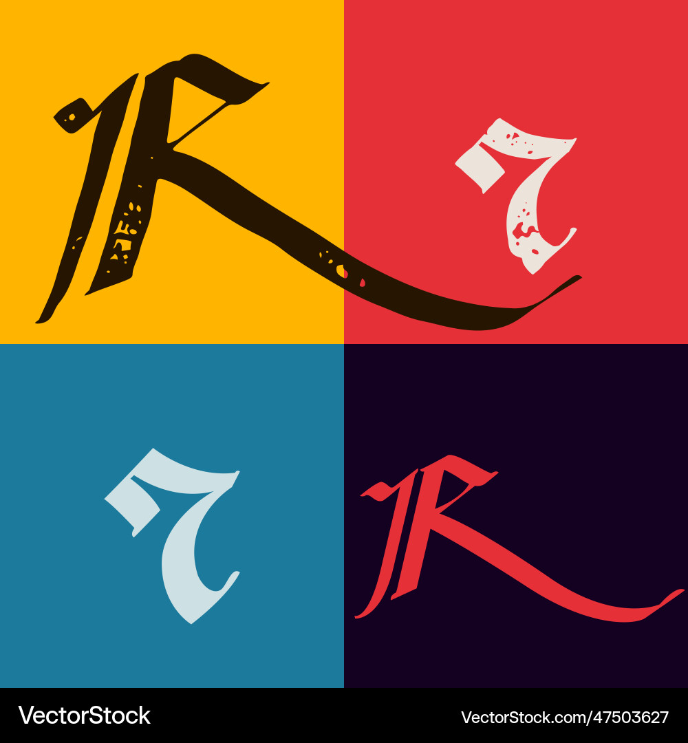 Gothic style letter r logo calligraphy uppercase Vector Image