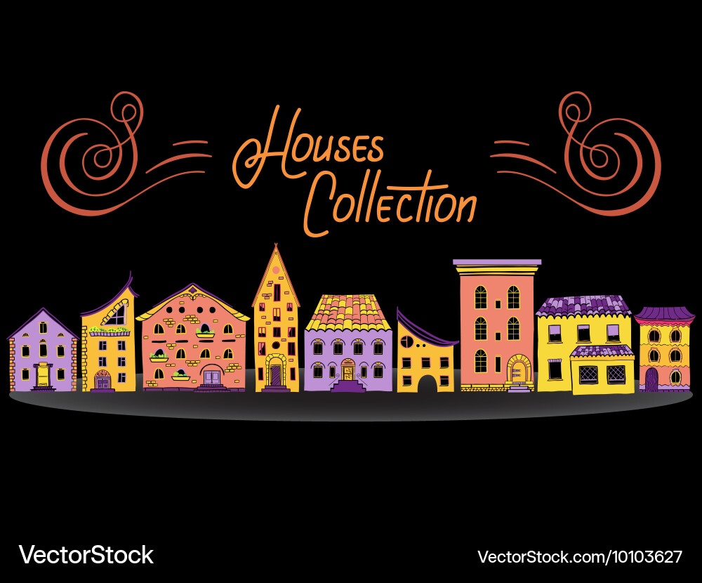Houses in a row color Royalty Free Vector Image