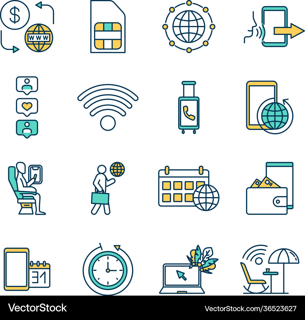 Roaming rgb color icons set Royalty Free Vector Image