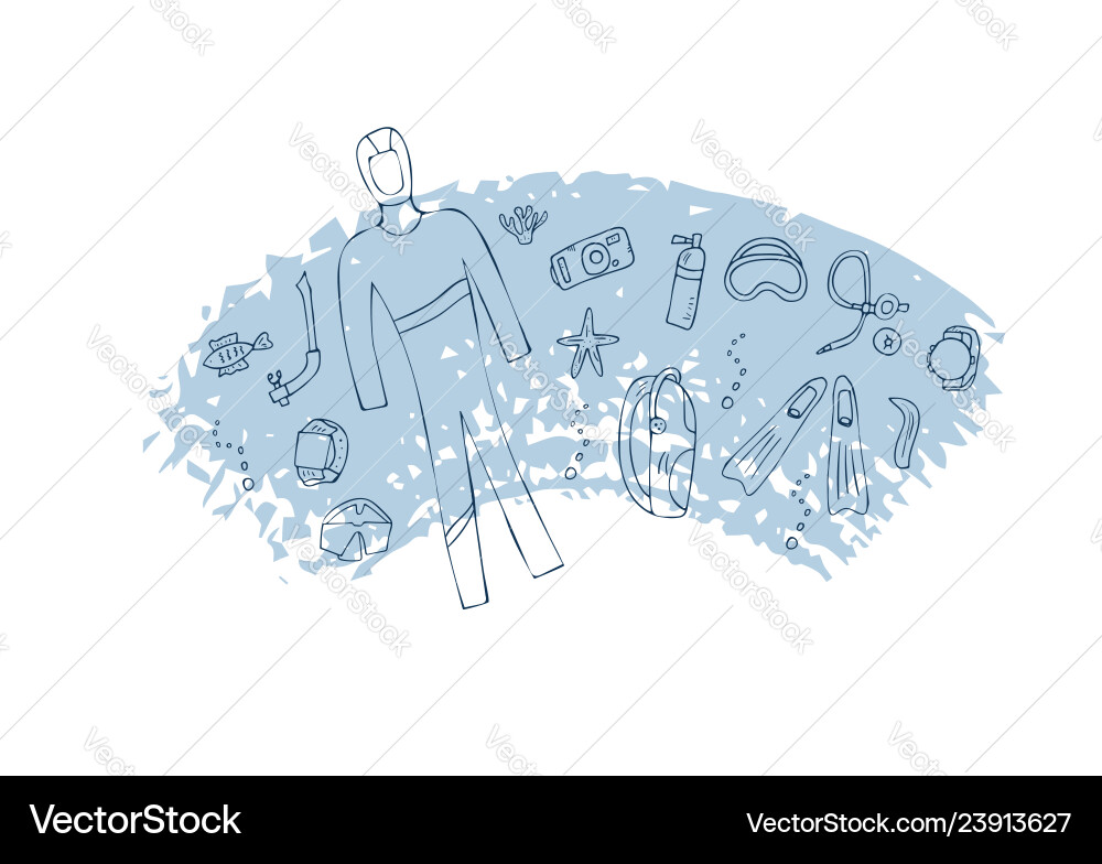 Scuba diving set of elements and equipment Vector Image