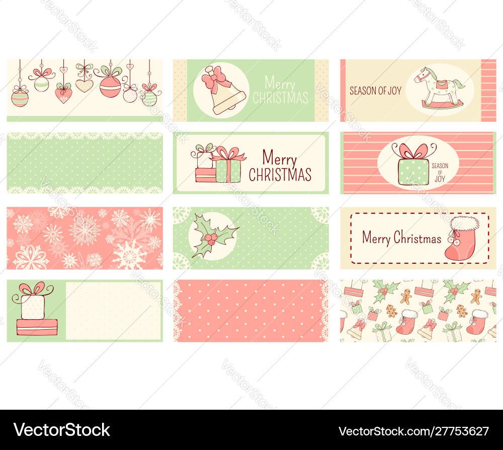 Set christmas horizontal gift tag card badge Vector Image