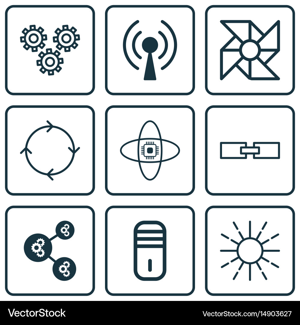 Set of 9 robotics icons includes related Vector Image
