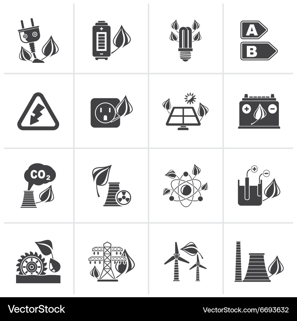 Black green energy and environment icons Vector Image